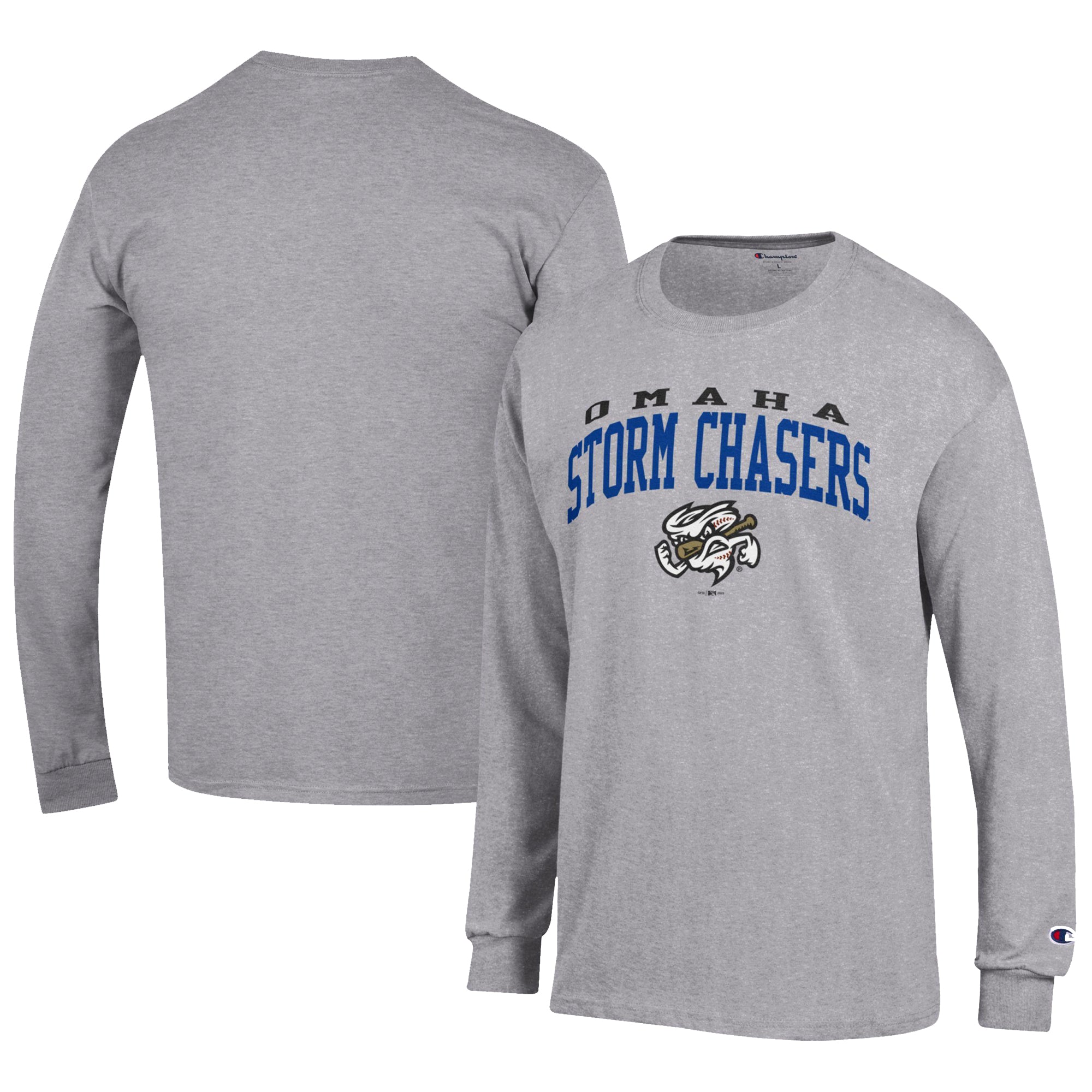 Men's Champion Gray Omaha Storm Chasers Jersey Long Sleeve T-Shirt – Mr ...